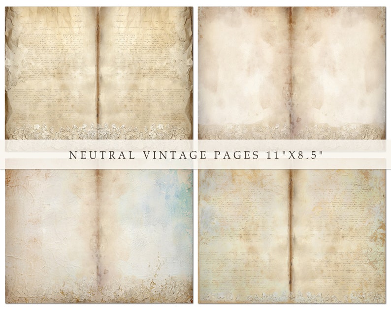 Neutral Shabby Chic Paper, Vintage Romantic Junk Journal Pages ...