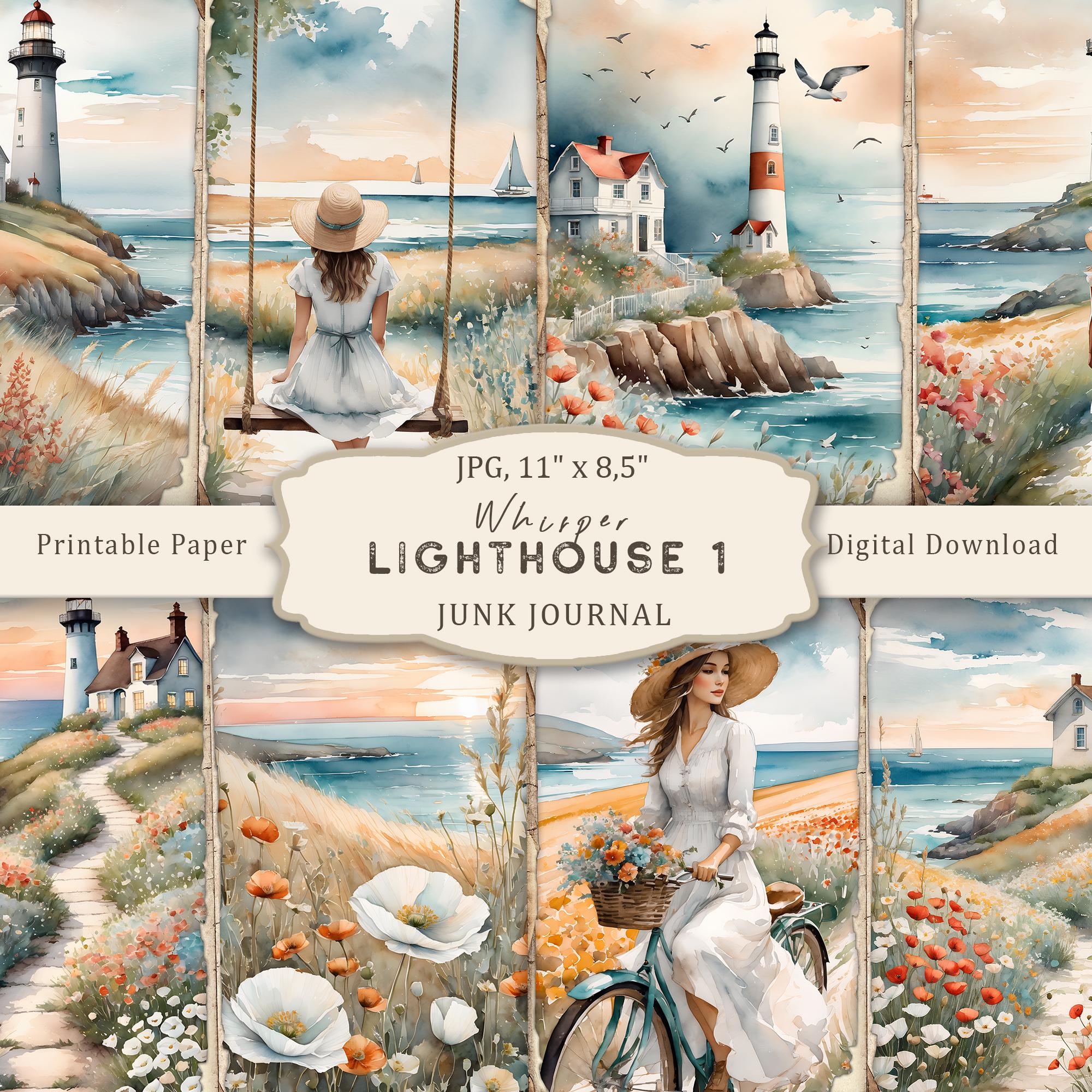 Whisper Lighthouse-1 Junk Journal Kit, Watercolor Lighthouse Printable ...