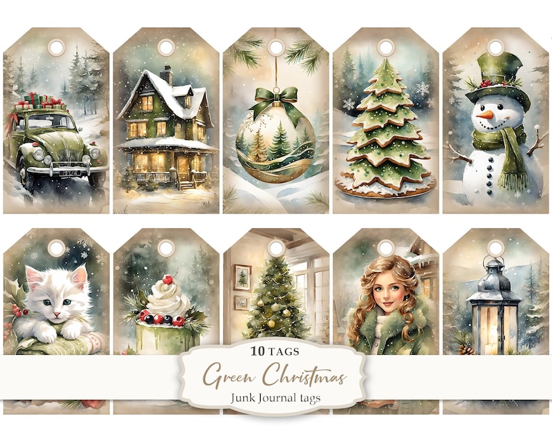 Tags Green Christmas-2, Santa Gift Tags, Holiday Labels, Journal ...