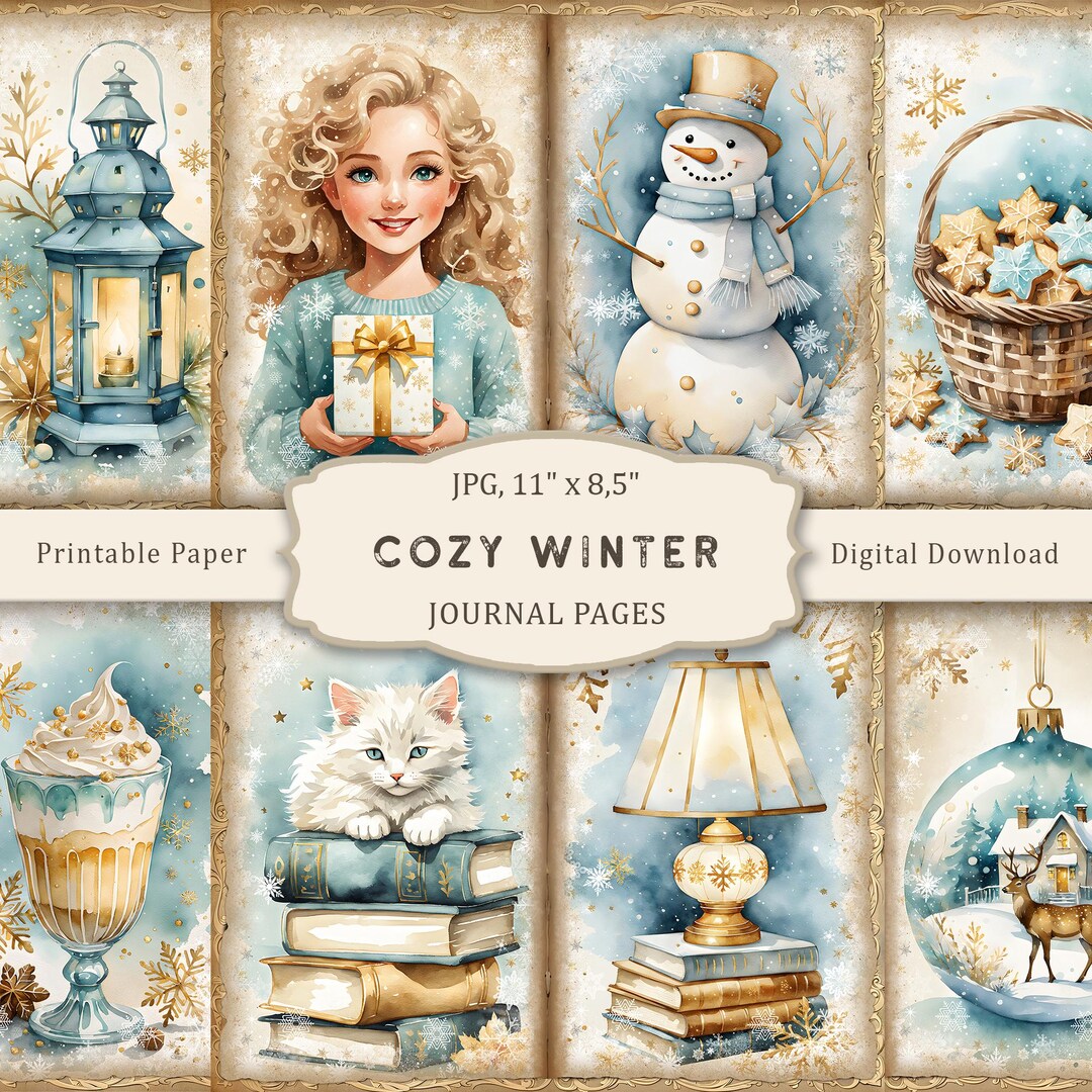 Cozy Winter Junk Journal Kit, Watercolor Christmas Printable Pages ...