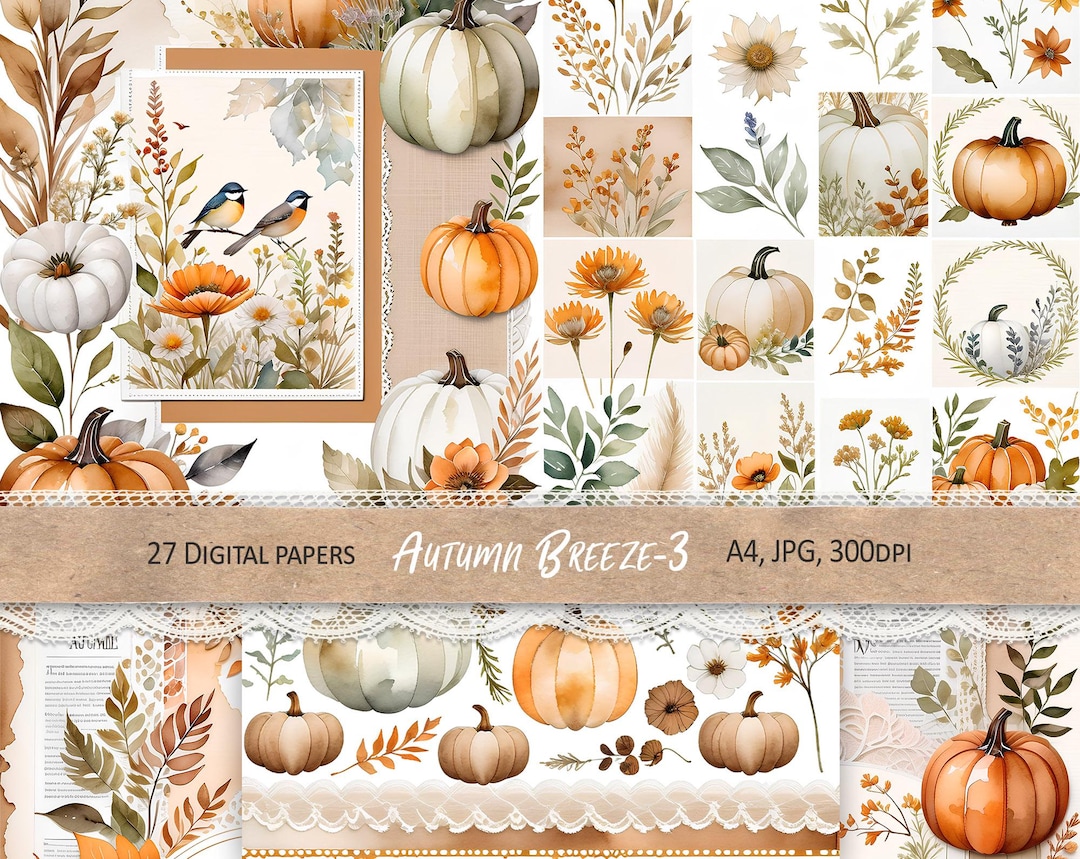 A4 Autumn Breeze-3 Paper Set, Autumn Watercolor Journal Pages ...