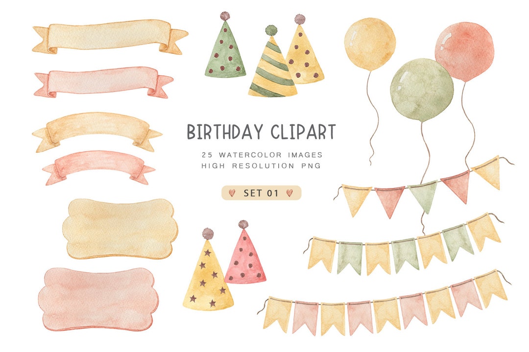 Watercolor Clipart Birthday PNG, Balloons Clipart, Children's Shower ...