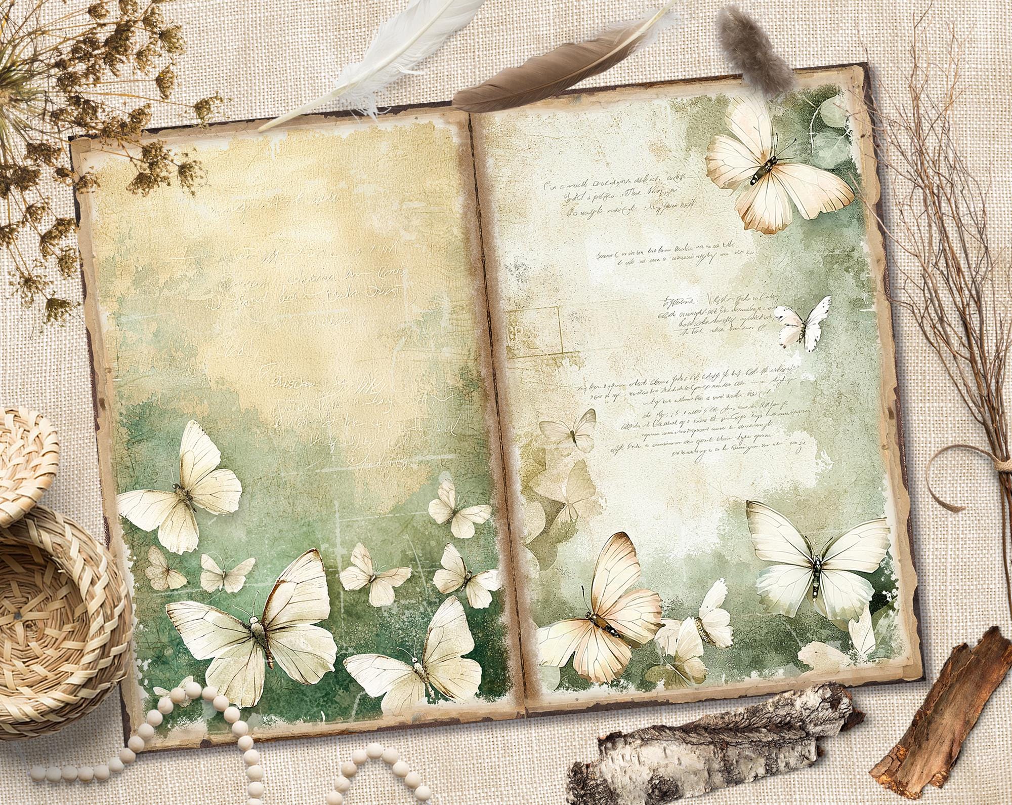 Green Garden-2 Junk Journal Pages, Flower Basic Green Paper ...