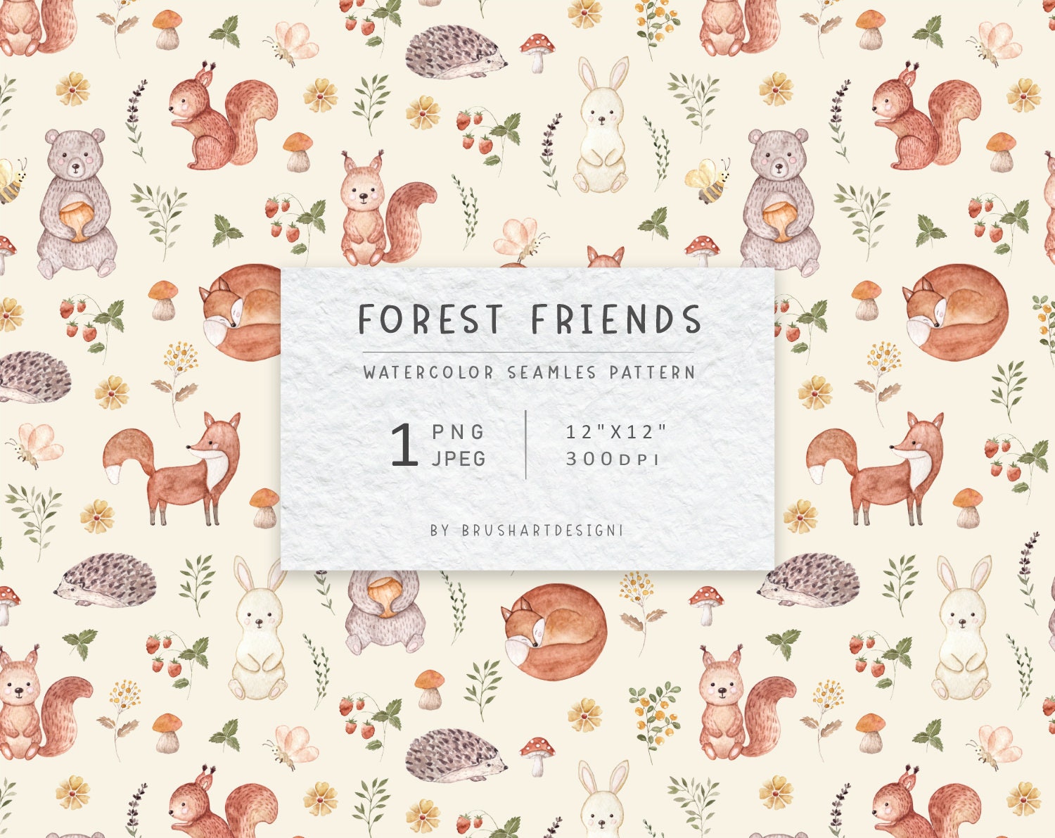 Watercolor Forest Pattern Woodland Animals Pattern Fabric - Etsy