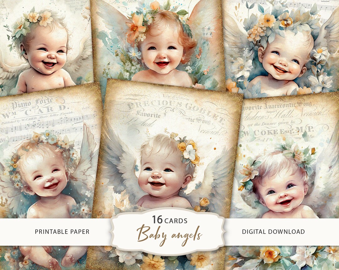 ATC Angels Cards Set- 16JPG, Vintage Baby Angels, Printable Collage ...