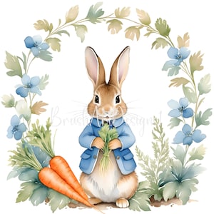 12 Peter Rabbit & Carrot Clipart, Beatrix Potter Style, Watercolor ...