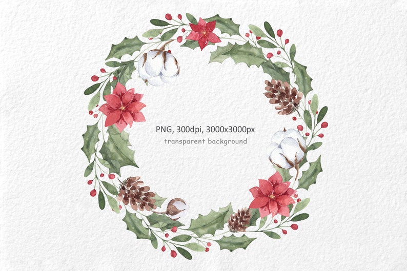 Christmas Wreath Clipart Watercolor Wreath Mistletoe Wreath - Etsy