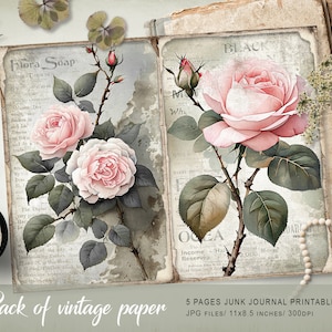 Shabby Chic Roses-1 Junk Journal Kit, Floral Shabby Chic Roses Pages ...