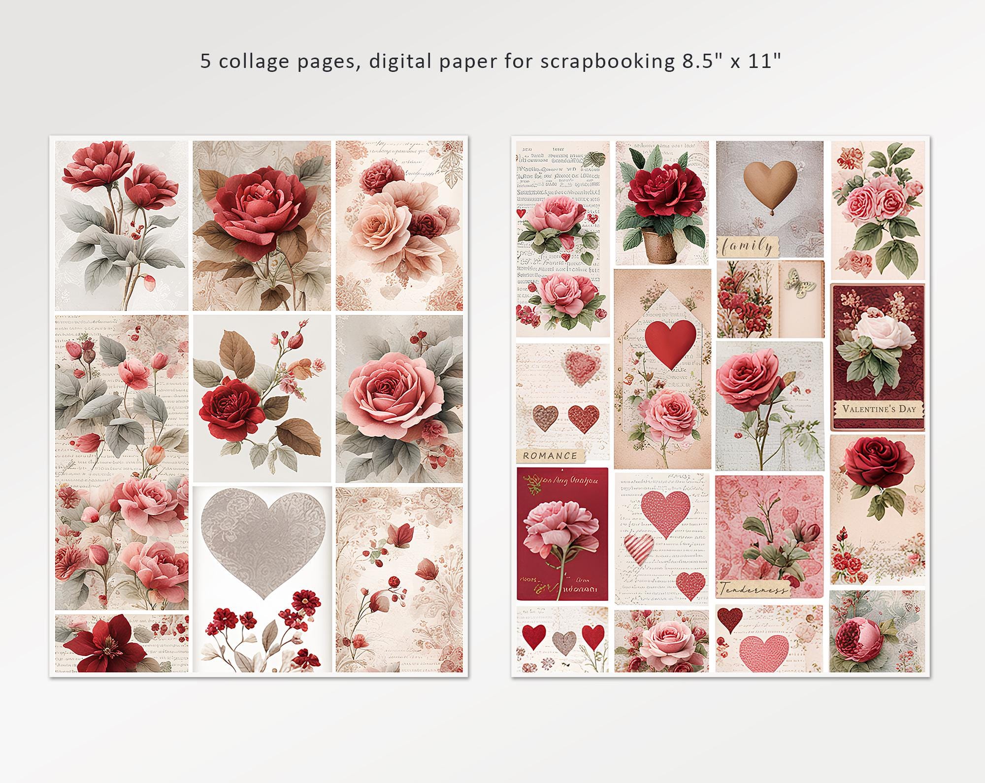 Valentine's Day-2 Scrapbooking Paper, Romantic Printable Paper ...