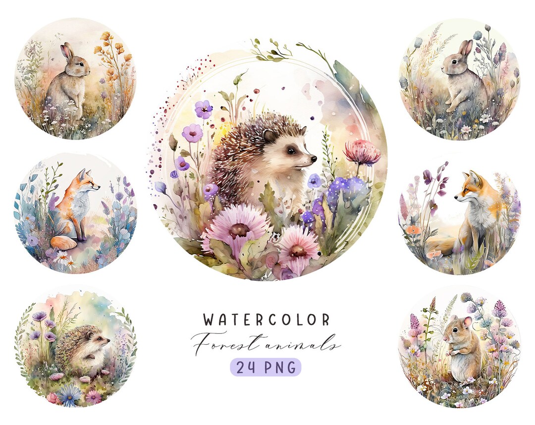 Watercolor Clipart of Forest Animals, Rabbit Clipart, Fox Clipart ...