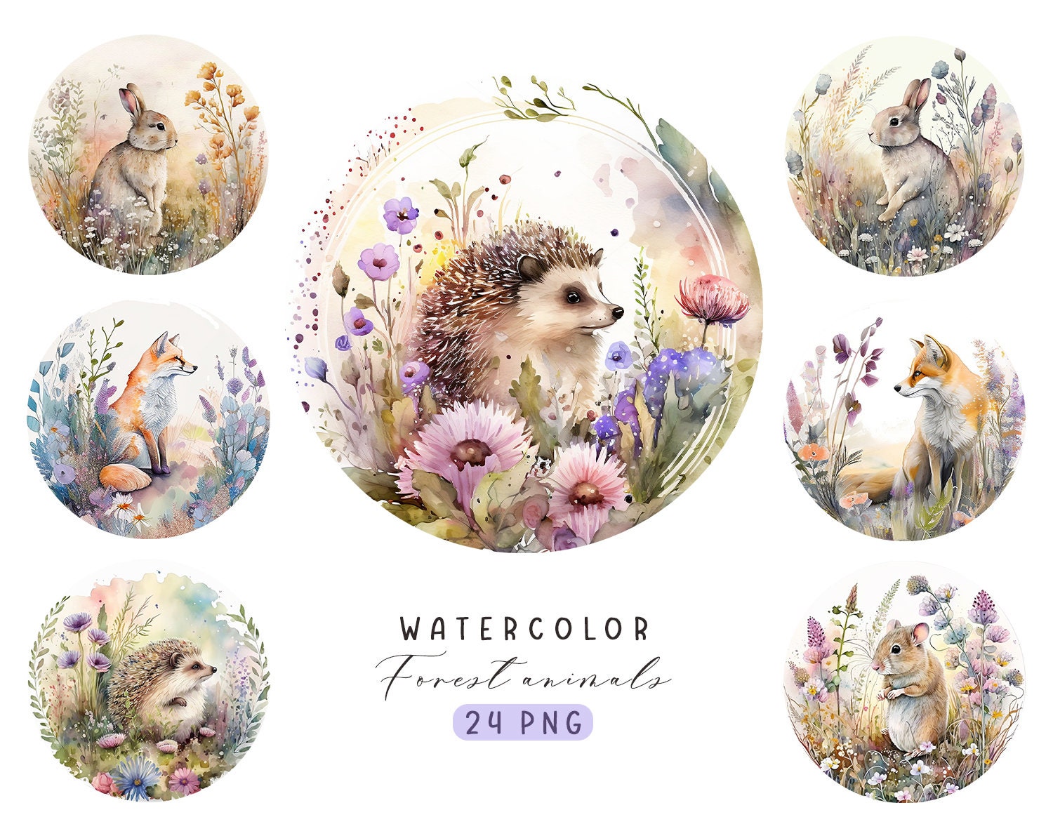 Watercolor Clipart of Forest Animals Rabbit Clipart Fox - Etsy