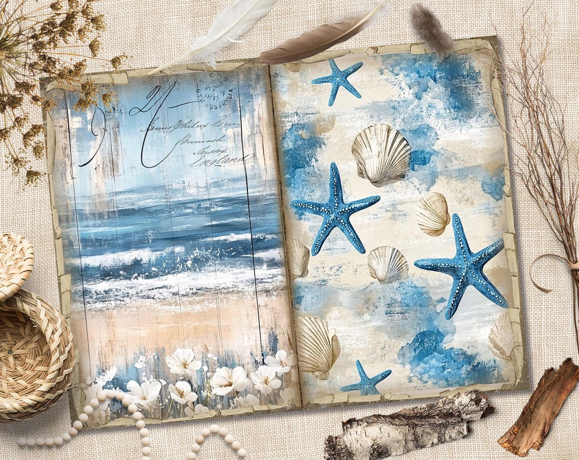 Blue Ocean Junk Journal Kit: Nautical Scrapbook Paper (digital Download ...