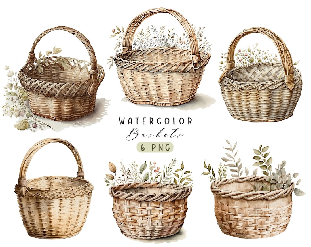 Watercolor Wicker Basket Clipart Set, Picnic Basket, Digital Download ...