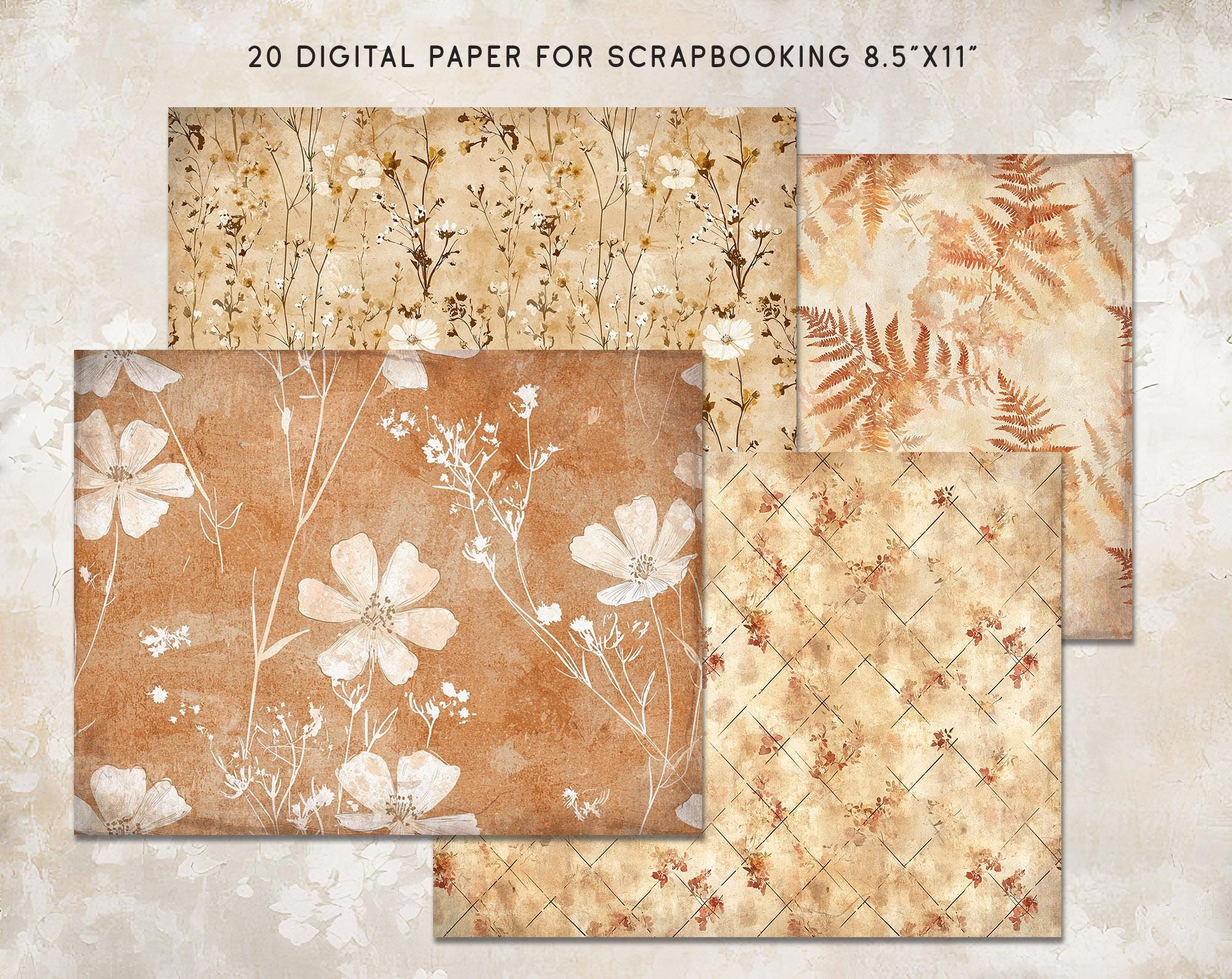 Beige Terracotta Scrapbook Paper Set: Botanical Ephemera, Digital ...