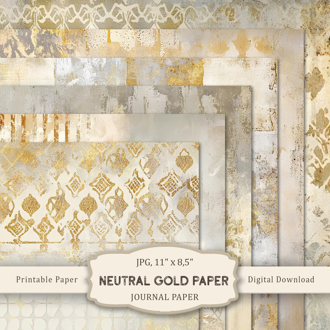 Neutral Gold Paper-3 Printable Set, Neutral Notebook Papers, Shabby ...