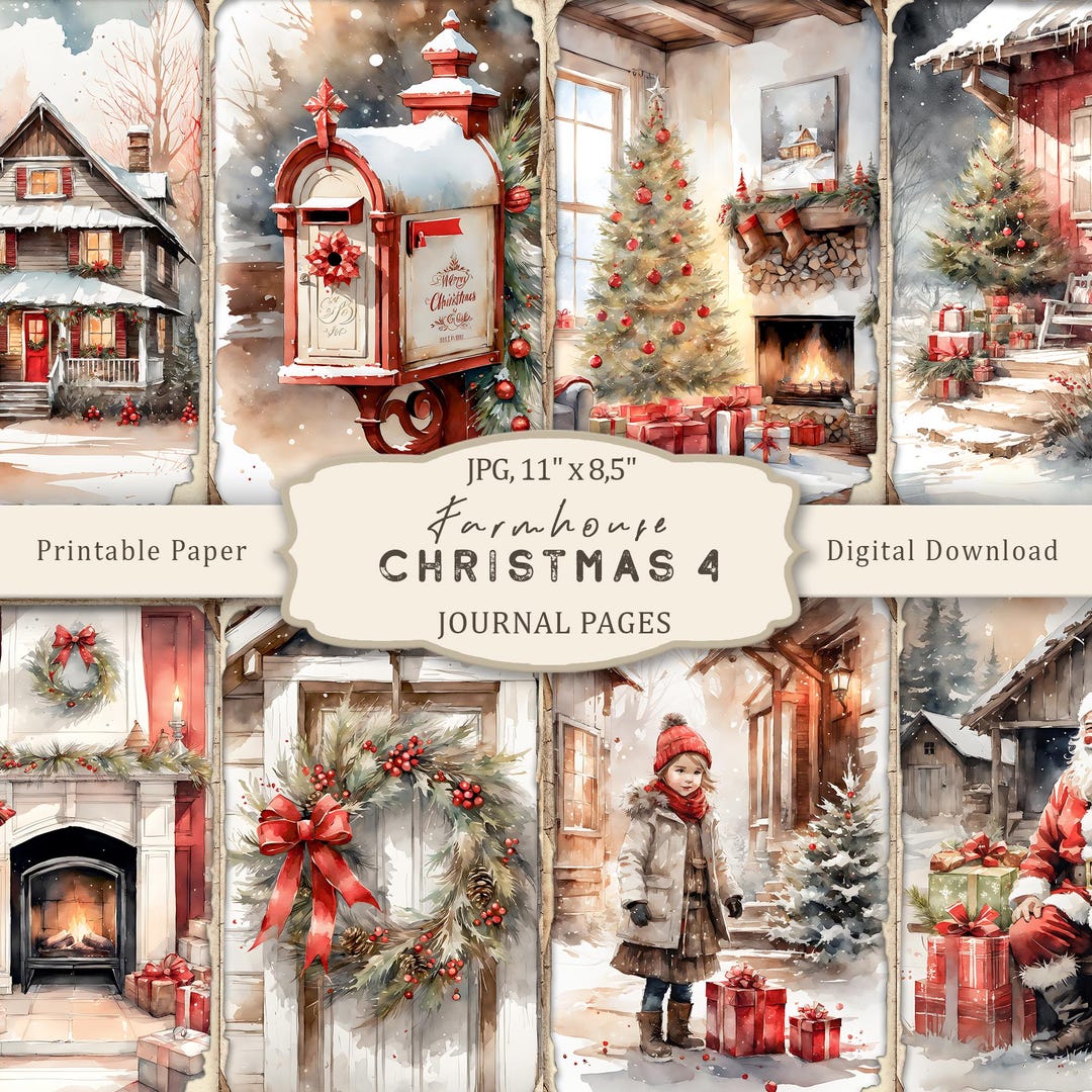 Farmhouse Christmas #4 Junk Journal Pages, Rustic Printable Collage ...