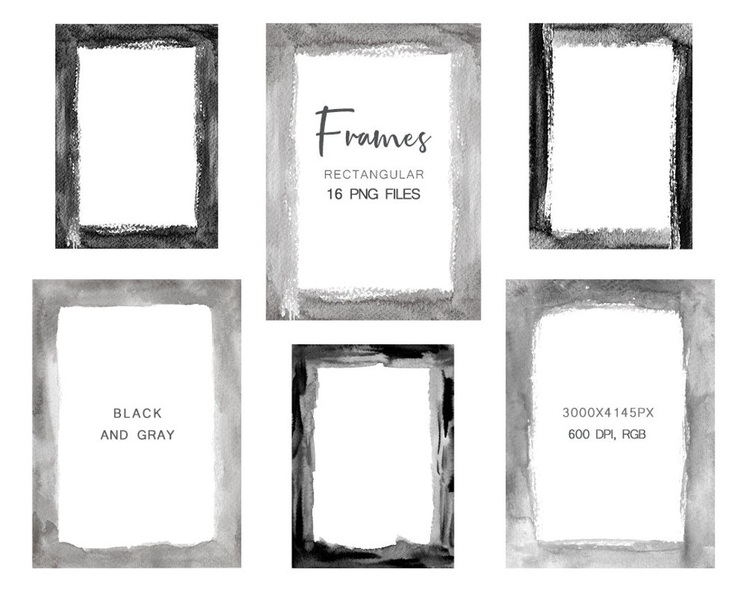 Watercolor Clipart Frames, Black and Gray Frames, Photo Frames ...