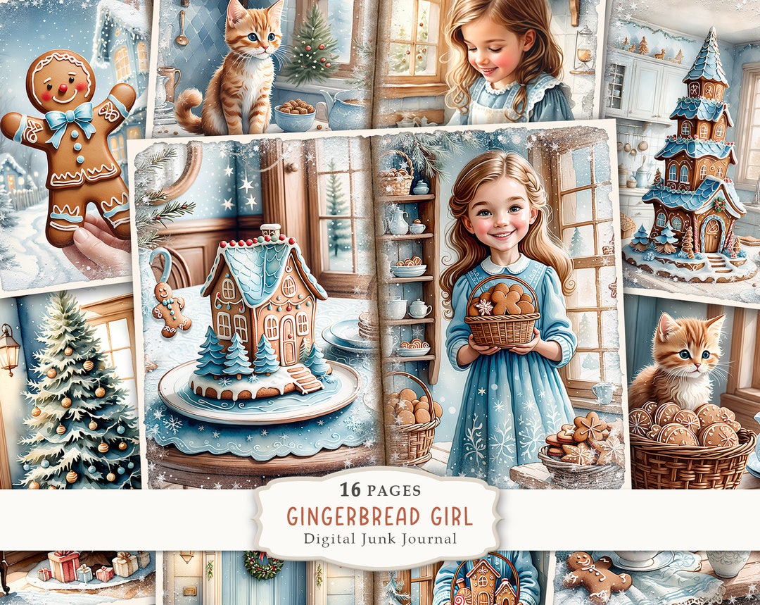 Gingerbread Girl Junk Journal Pages, Christmas Gingerbread Journal Kit ...