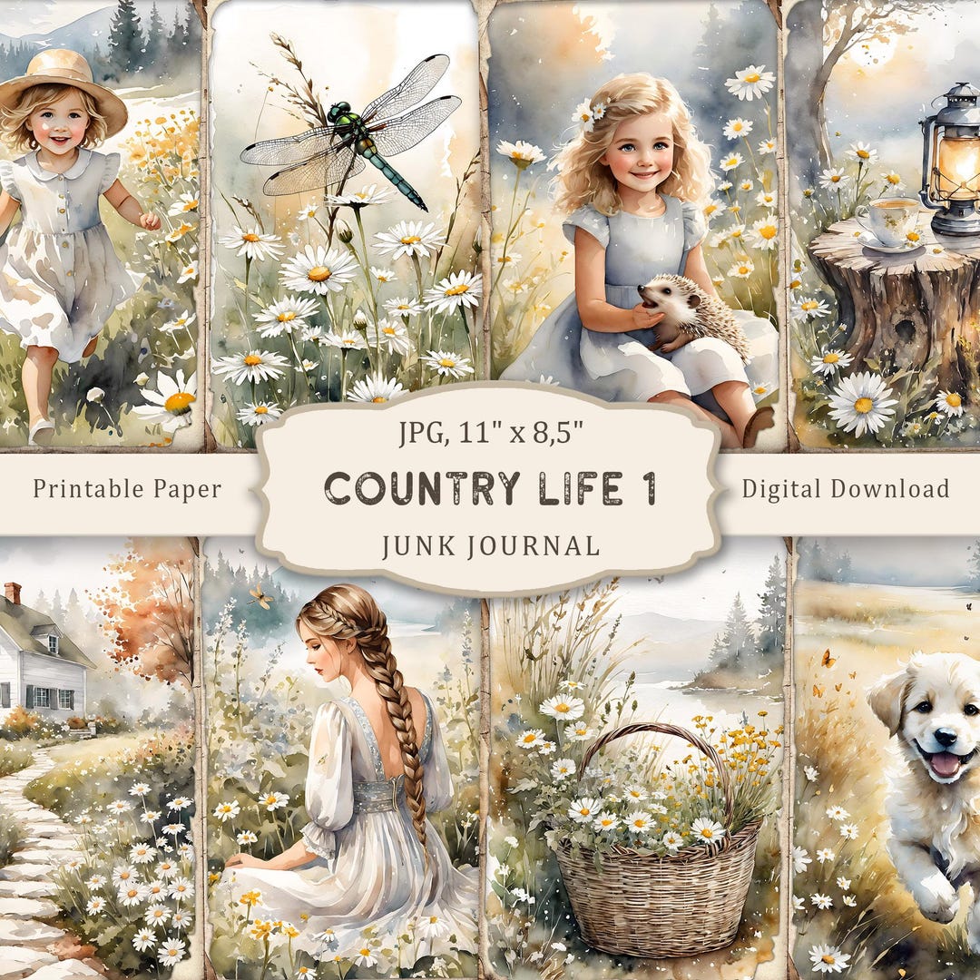 Country Life-1 Junk Journal Kit, Vintage Summer Cottage Printable Pages ...