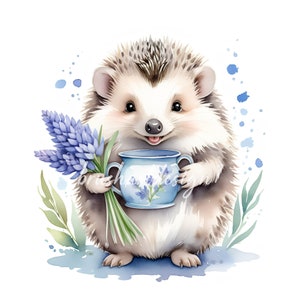 10 Cute Hedgehog, Spring Flowers Clipart, Forest Animal Clipart, Card ...