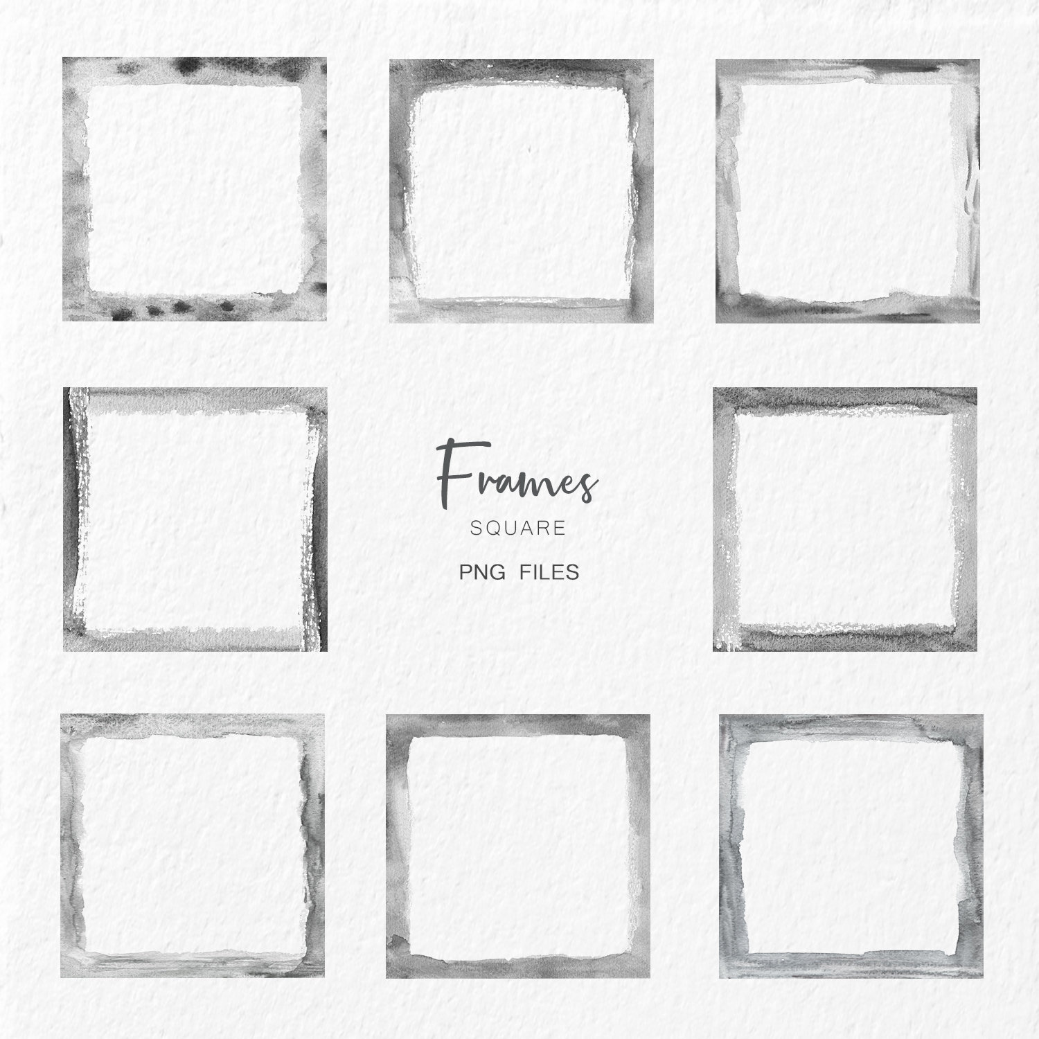 Watercolor Clipart Frames, Gray and Black Square Frames, Photo Frames ...