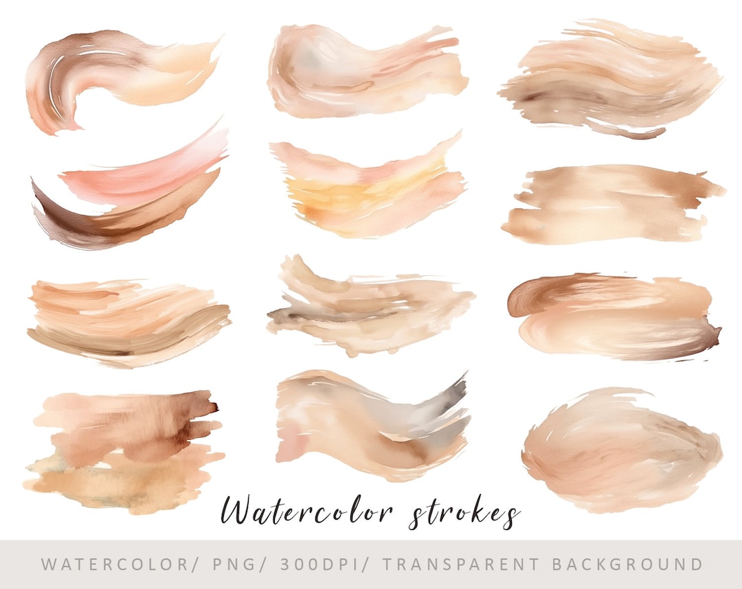 Watercolor Brush Strokes Clipart in Nature Colors, Set of 25 PNG Clip ...