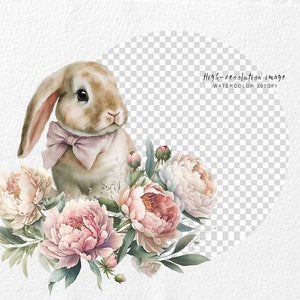 Clipart Rabbits and Flowers, Watercolor Clipart, Rabbits Clipart ...