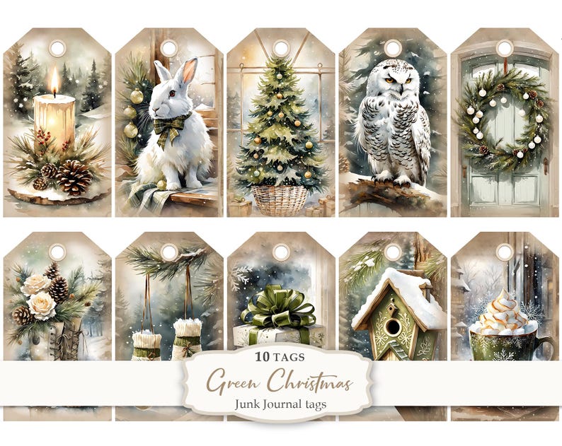 Green Christmas #1 Gift Tags, Santa Labels, Holiday Decor, Journal ...