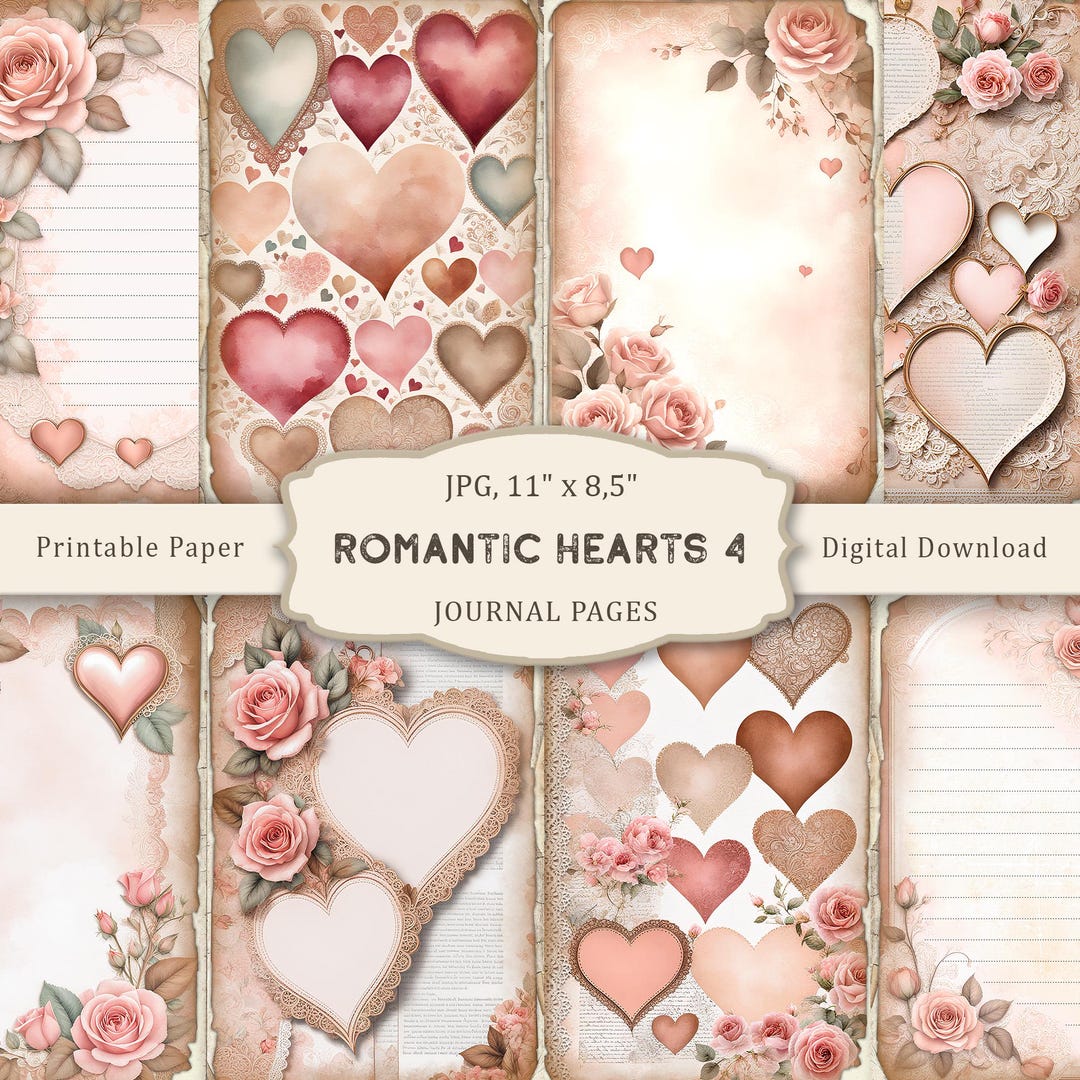 Romantic Hearts-4 Junk Journal Kit, Valentine's Day Junk Journal ...
