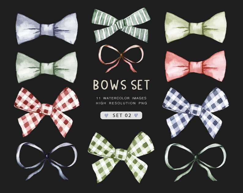 Watercolor Bows Clipart Set, Birthday & Baby Shower, Digital Download ...