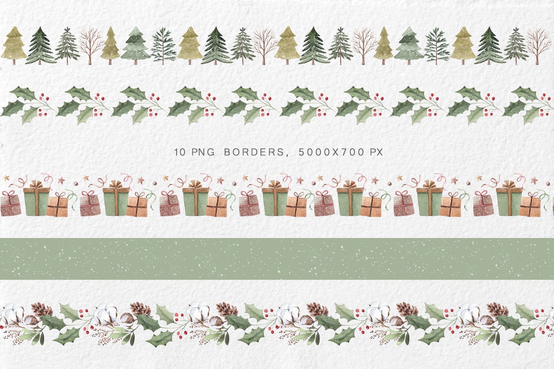 Christmas Border Clipart, Holiday Borders Set, Border Christmas Trees ...