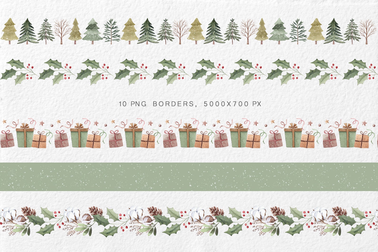 Christmas Border Clipart, Holiday Borders Set, Border Christmas Trees ...