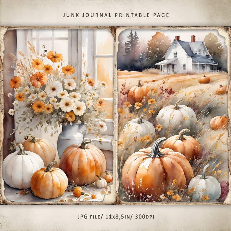 Autumn Pumpkins-2 Junk Journal Kit, Autumn Printable Junk Journal Pages ...