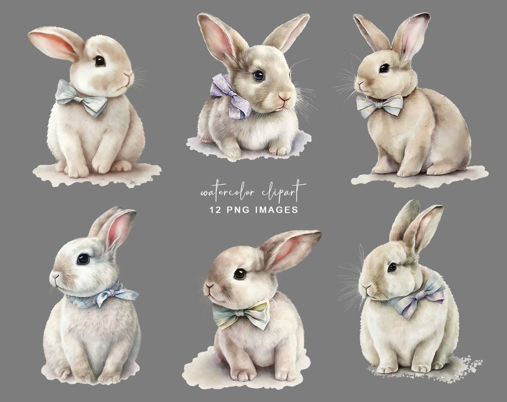 Watercolor Rabbit Clipart Rabbit Clipart Christmas 2023 - Etsy