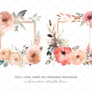 Pastel Flower Frames - 10 PNG, Watercolor Frames, Wedding Flower Frames ...