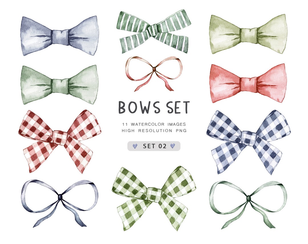 Bows Watercolor Clipart, Birthday Clipart, Bows Set, Watercolor Bowtie ...