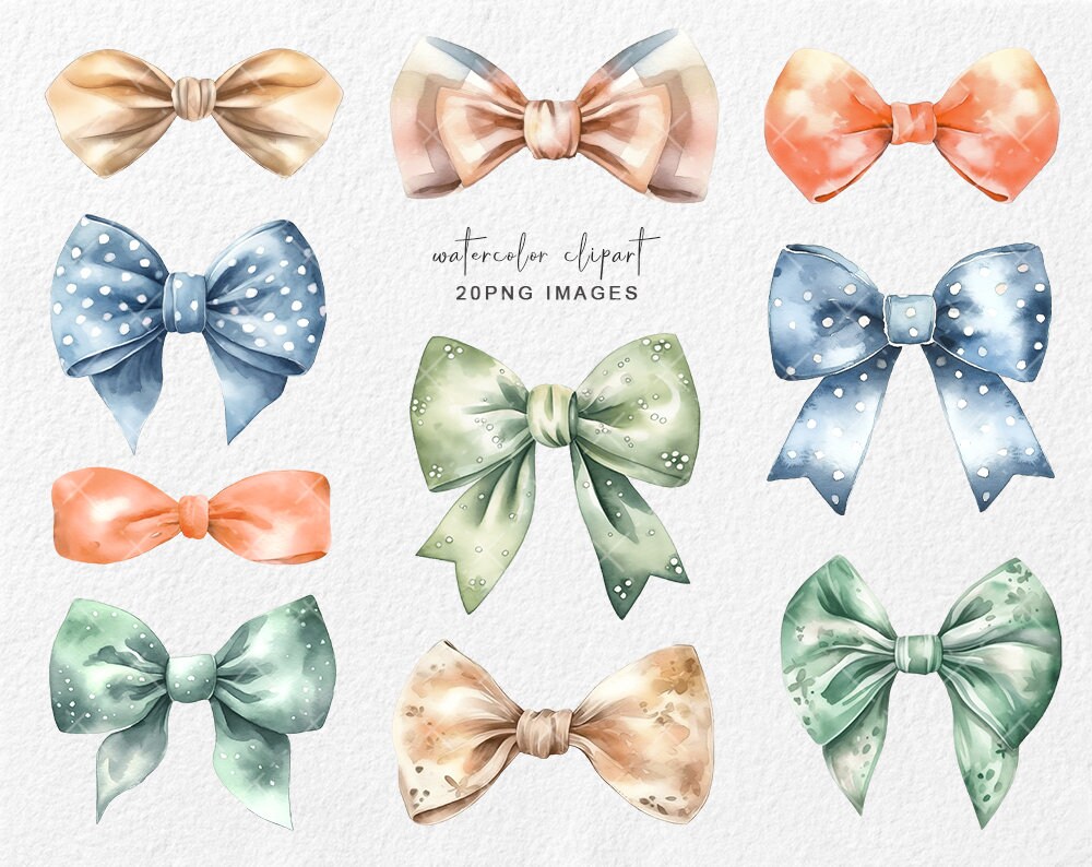 Watercolor Bows, Birthday Bow Clipart Set, Bows PNG, Birthday Gift ...