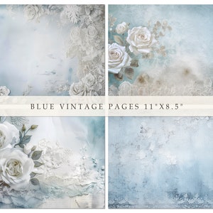 Blue Shabby Chic Paper- 22JPG, Vintage Romantic Paper, Junk Journal ...