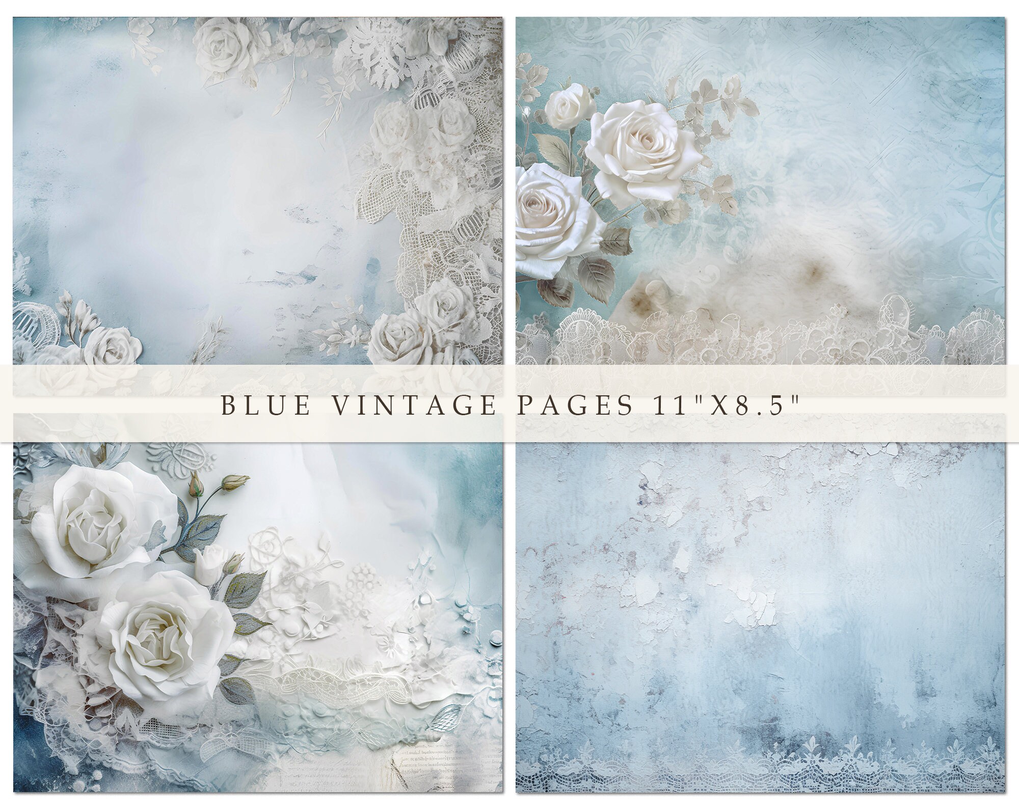 Blue Shabby Chic Paper- 22JPG, Vintage Romantic Paper, Junk Journal ...
