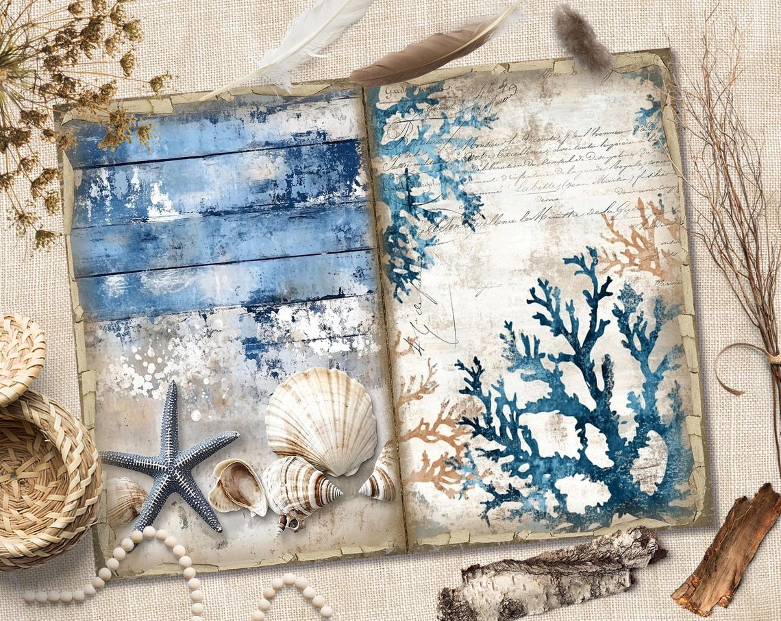 Blue Ocean Junk Journal Kit: Nautical Scrapbook Paper (digital Download ...
