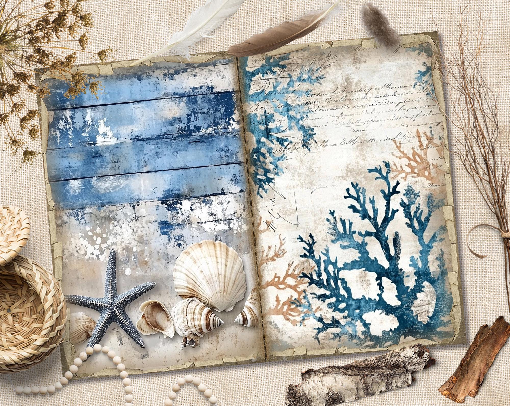 Blue Ocean Junk Journal Kit: Nautical Scrapbook Paper (digital Download ...