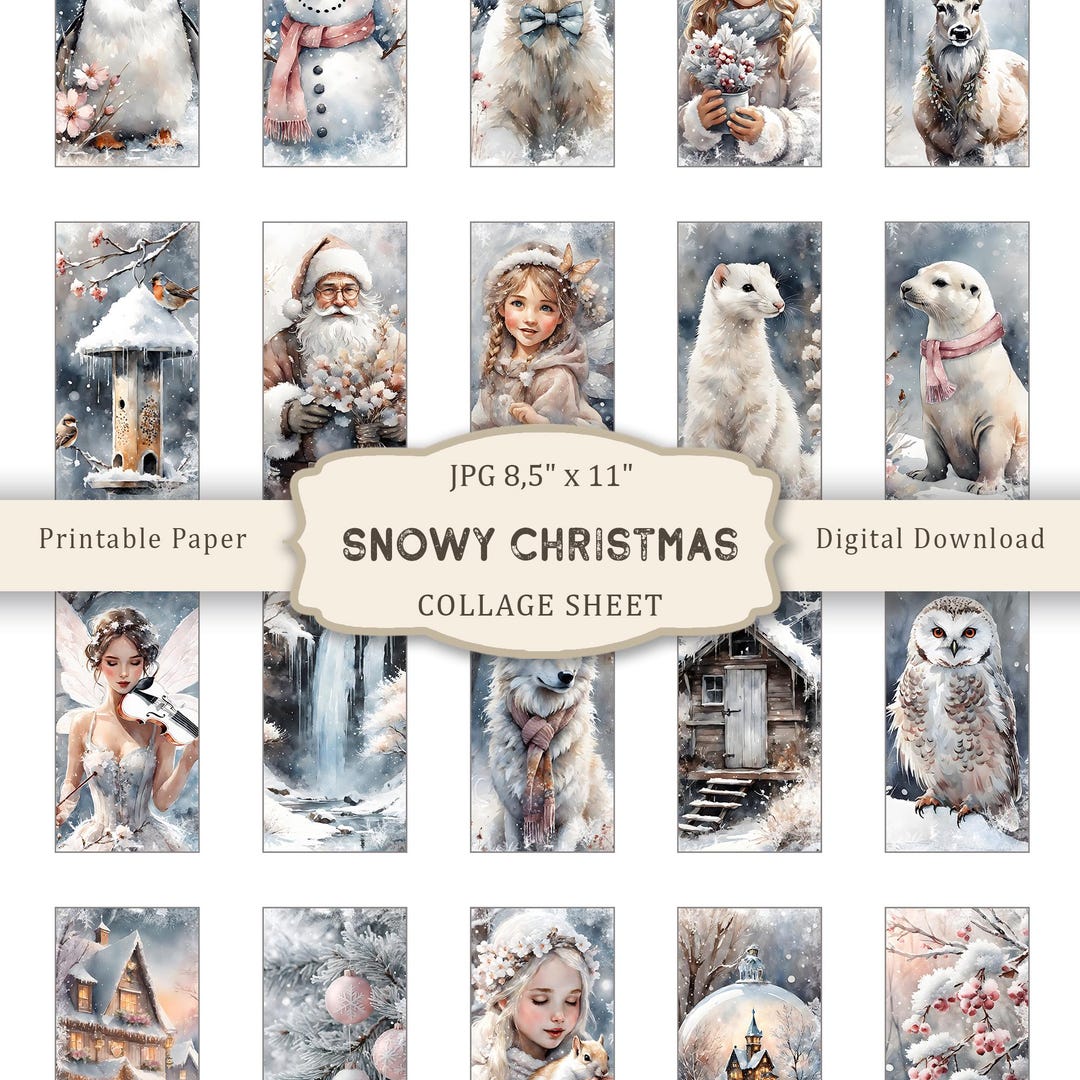 1x2 Inch Domino Collage Sheet, Snowy Christmas, Instant Printable ...