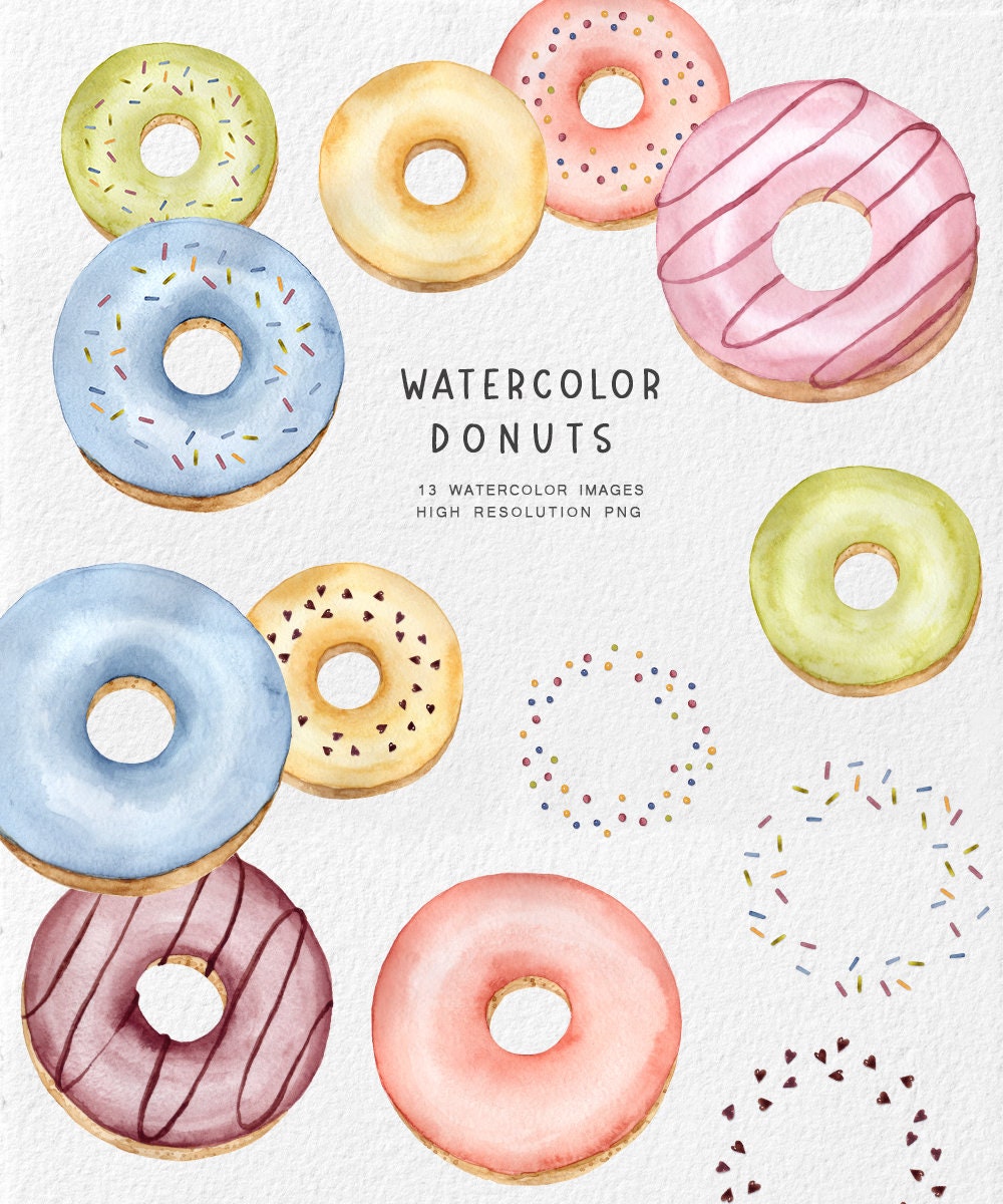 Watercolor Donuts Clipart, Donuts PNG, Chocolate Donuts, Valentine's ...