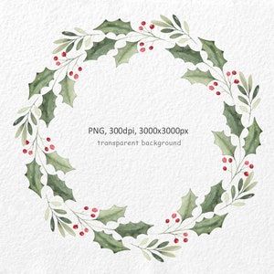 Christmas Wreath Clipart Watercolor Wreath Digital Download - Etsy