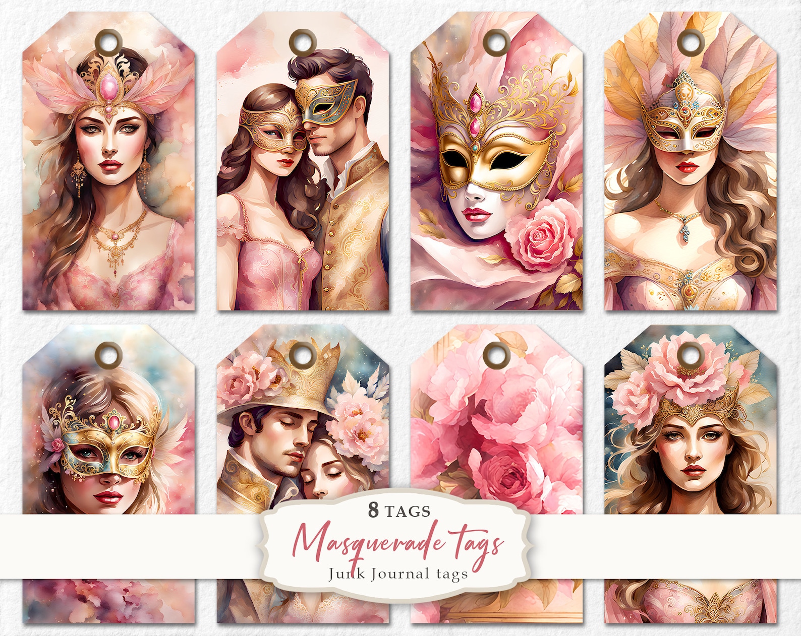 Masquerade Tags, Holiday Gift Tags, Mardi Gras Printable Tags, Carnival ...