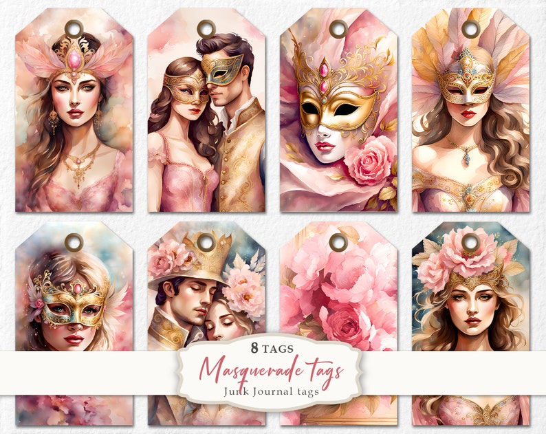 Masquerade Tags, Holiday Gift Tags, Mardi Gras Printable Tags, Carnival ...