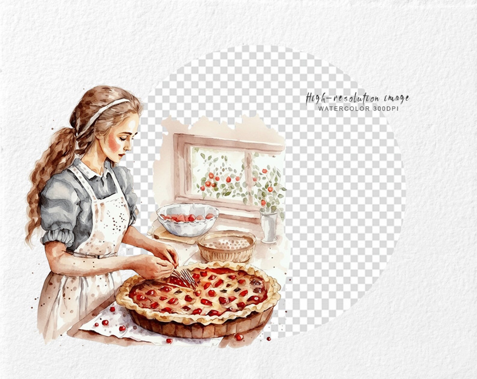Cherry Pie Clipart, Girl Bakes Pie Clipart, Kitchen Clipart, Cooking ...