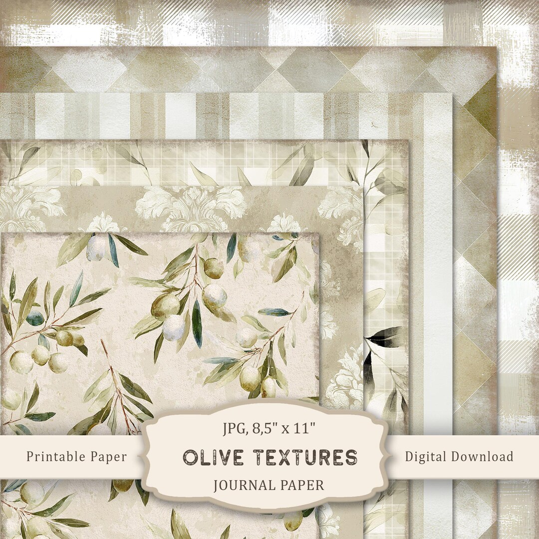 Vintage Olive Paper Textures, Printable Scrapbook Pages, Neutral Basic ...