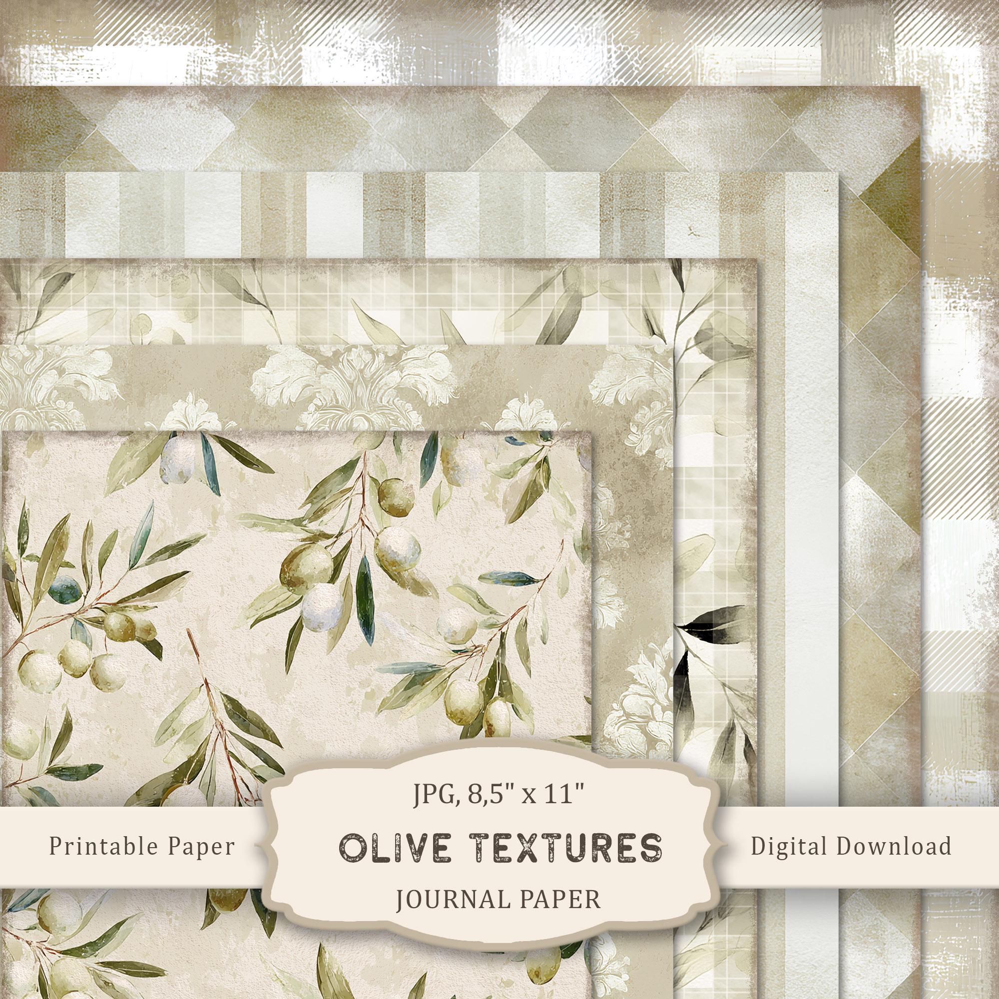 Vintage Olive Paper Textures, Printable Scrapbook Pages, Neutral Basic ...