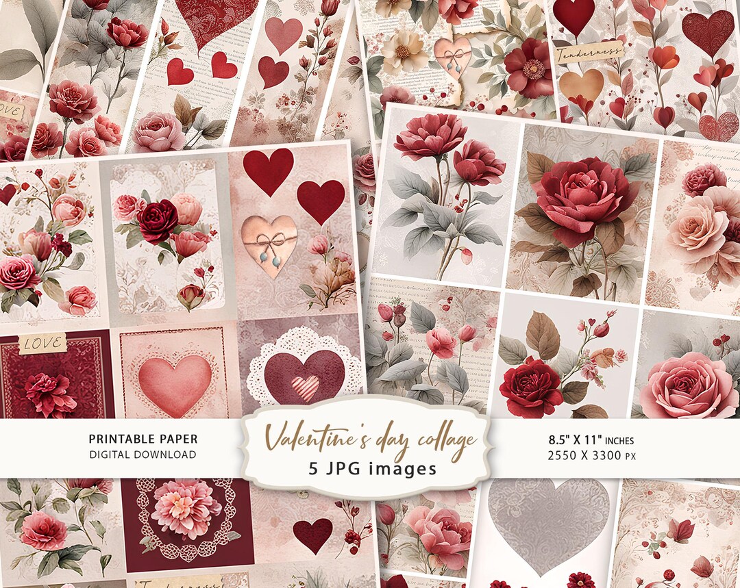 Valentine's Day-2 Scrapbooking Paper, Romantic Printable Paper ...